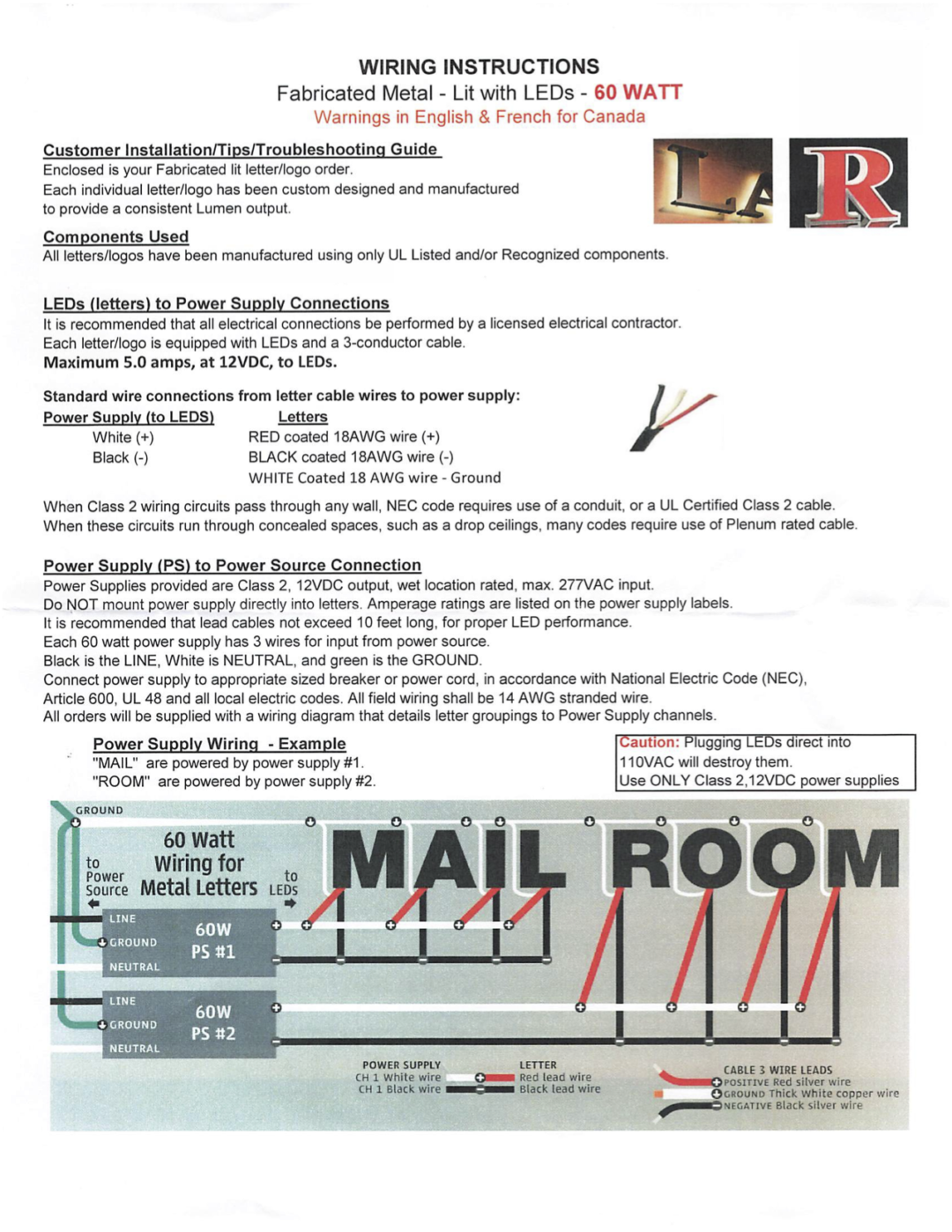 60 Watt - Channel Letter Wiring Instructions | Signs & Designs