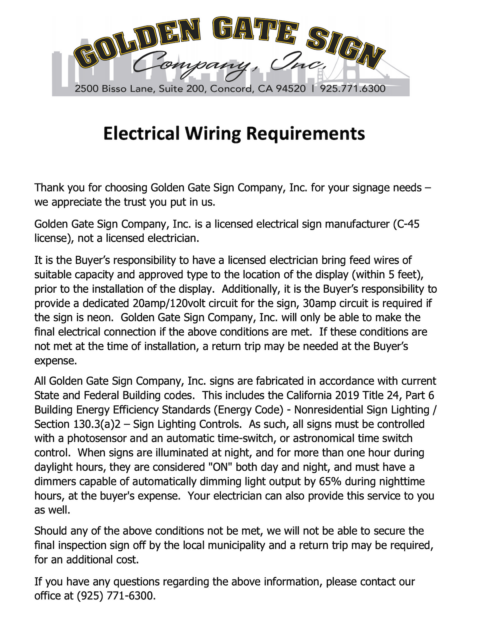 Electrical Requirements | Signs & Designs